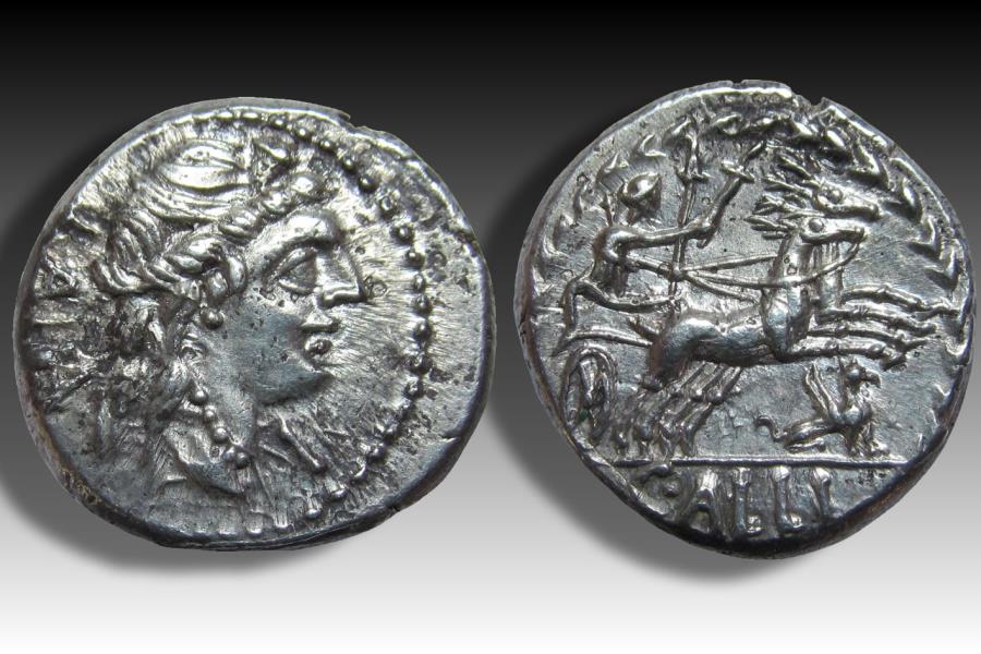 AR denarius C. Allius Bala. Rome 92 B.C. - biga of stags, rare/scarce ...