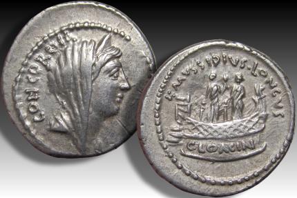 AR denarius L. Mussidius Longus, Rome 42 B.C. - Shrine of Venus Cloacina