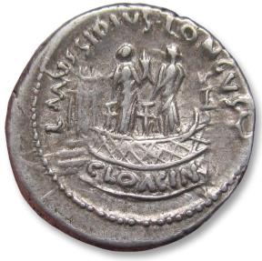 AR denarius L. Mussidius Longus, Rome 42 B.C. - Shrine of Venus ...