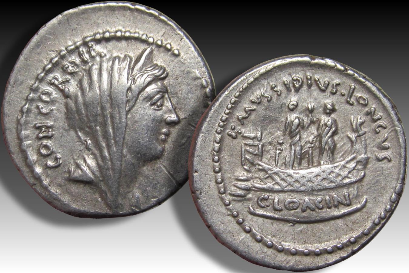 AR denarius L. Mussidius Longus, Rome 42 B.C. - Shrine of Venus Cloacina