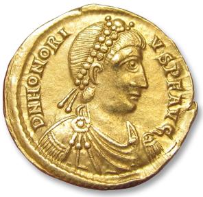 AV gold solidus Honorius, Ravenna mint circa 402-406 A.D. - VICTORIA ...