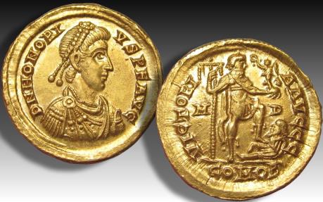 AV gold solidus Honorius, Mediolanum (Milan) mint circa 395-402 A.D.