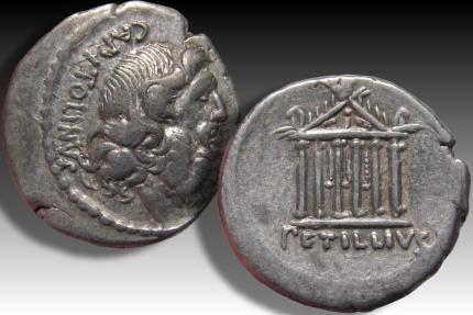 AR denarius Petillius Capitolinus, Rome mint - scarcer cointype