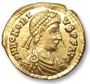 AV gold tremissis Honorius, Ravenna mint circa 408-423 A.D. - VICTORIA ...