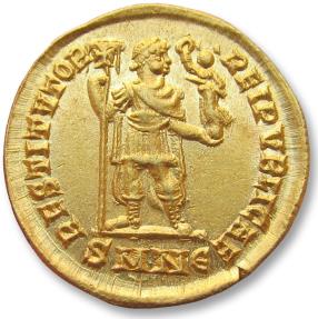 AV gold solidus Valens, Nicomedia mint circa 364 A.D. - mintmark SMNЄ