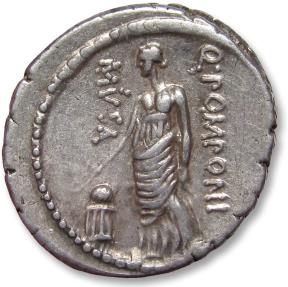 AR denarius Q. Pomponius Musa, Rome 66 B.C. - Urania, the Muse of ...
