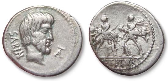 AR denarius L. Titurius L.f. Sabinus, Rome mint 89 B.C. - Abduction of ...