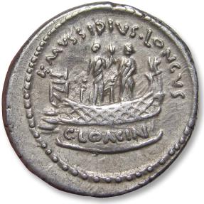 AR denarius L. Mussidius Longus, Rome 42 B.C. - Shrine of Venus Cloacina