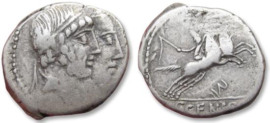 AR denarius C. Marcius Censorinus, Rome 88 B.C. - dual portrait+ ...