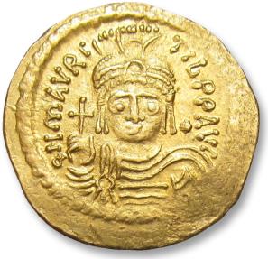 AV gold solidus Maurice Tiberius, Constantinople mint 583-601 A.D ...