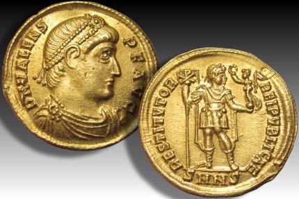 AV gold solidus Valens circa 364 A.D. Valens, Nicomedia mint - mintmark ...