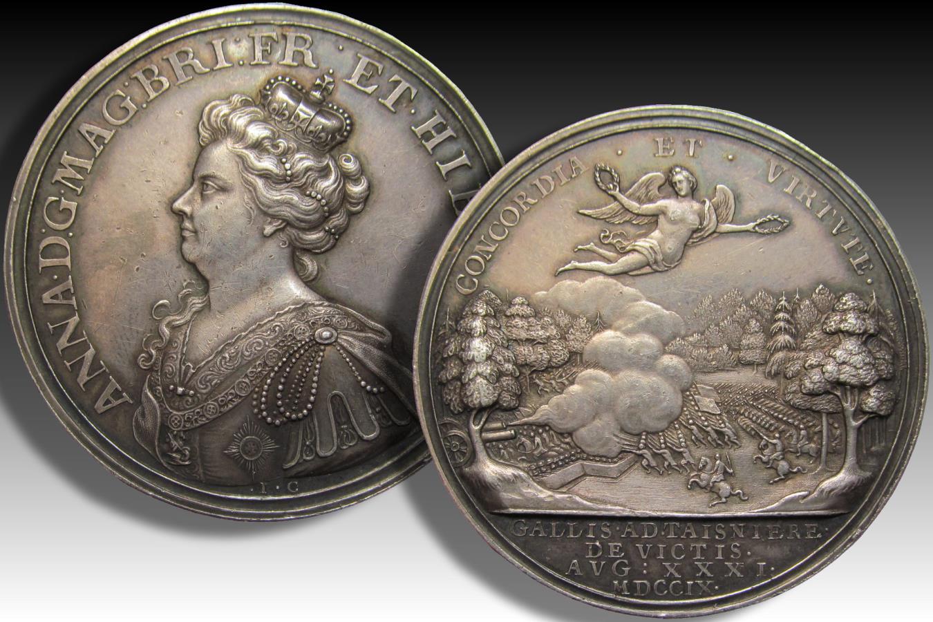 GREAT BRITAIN 47mm SILVER commemorative medal 1709 A.D. Queen Anne ...