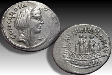 AR denarius L. Mussidius Longus, Rome 42 B.C. - Shrine of Venus ...