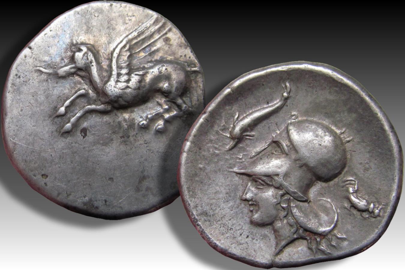 AR stater Corinthia, Corinth circa 405-345 B.C. - dolphin & rooster ...