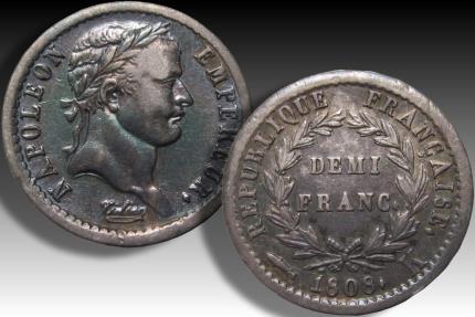 AR demi-franc Napoleon Bonaparte - Bordeaux mint - 1808 K - 1808 A.D.