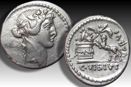 AR denarius C. Vibius Varus, Rome mint 42 B.C. - nicely struck reverse