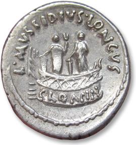 AR denarius L. Mussidius Longus, Rome 42 B.C. - Shrine of Venus ...