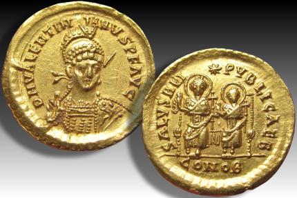 AV gold solidus Valentinianus III / Valentinian III, Constantinople 2nd ...