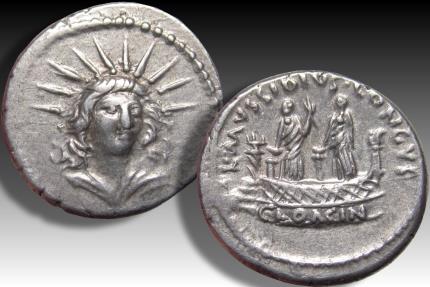 AR denarius L. Mussidius Longus, Rome 42 B.C. - Shrine of Venus Cloacina