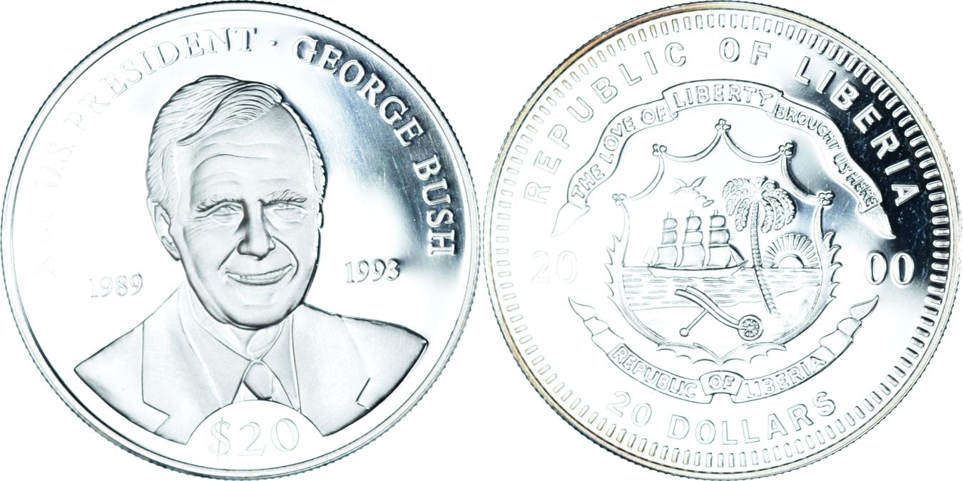 Coin, Liberia, George Bush, 20 Dollars, 2000, , Silver, KM:905