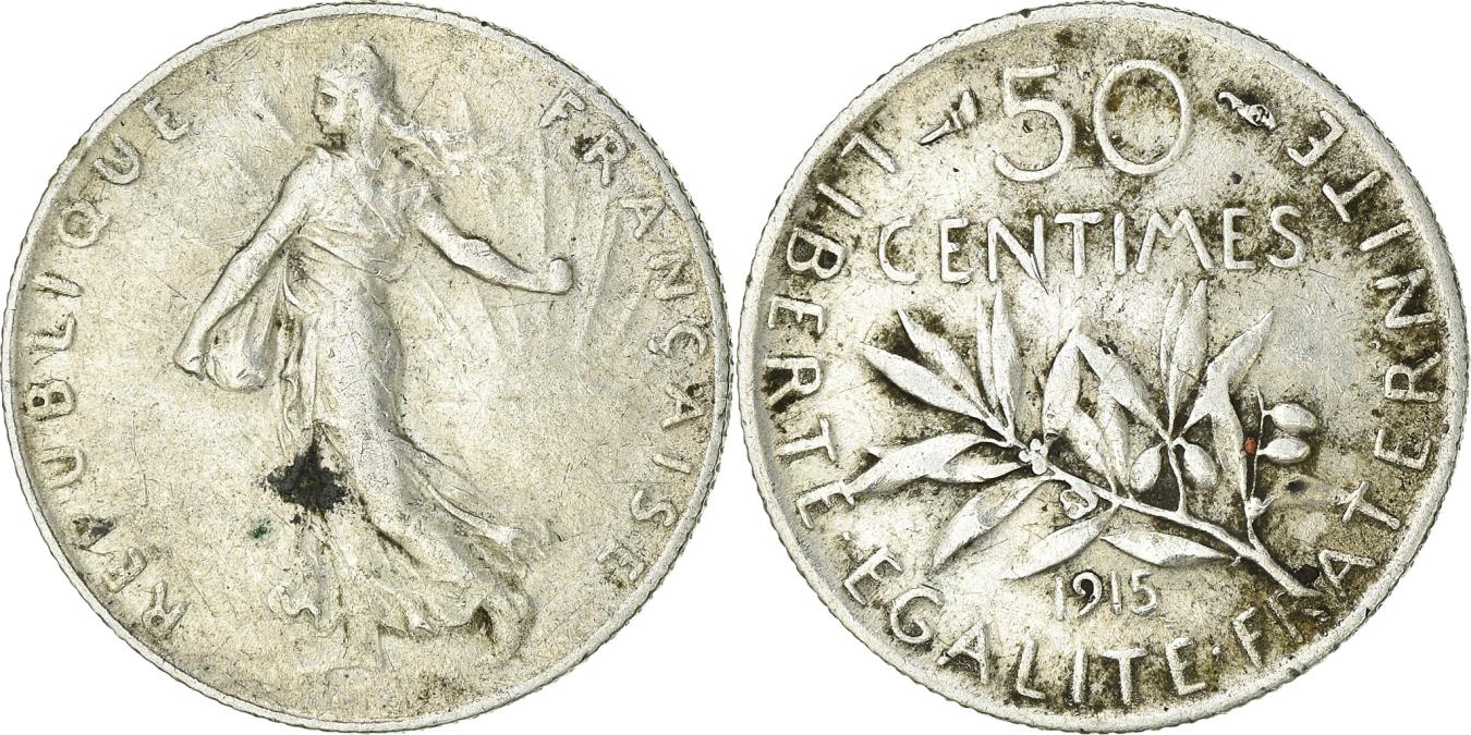 Coin, France, Semeuse, 50 Centimes, 1915, Paris, , Silver, KM:854