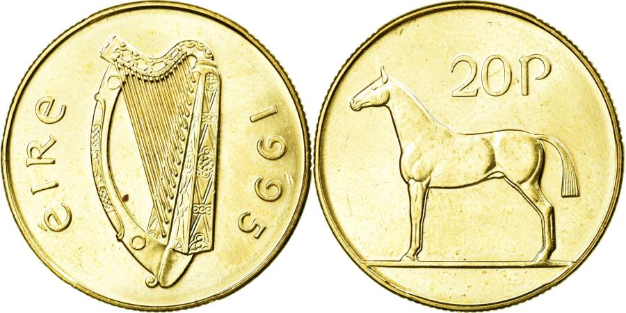 Coin, IRELAND REPUBLIC, 20 Pence, 1995, AU(55-58), Nickel-Bronze, KM:25