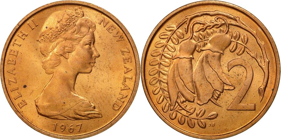 New Zealand, Elizabeth II, 2 Cents, 1967, , Bronze, KM:32.1 | Australian & Oceanian Coins