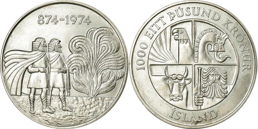 Coin, Iceland, 1000 Kronur, 1974, , Silver, KM:21 | European Coins
