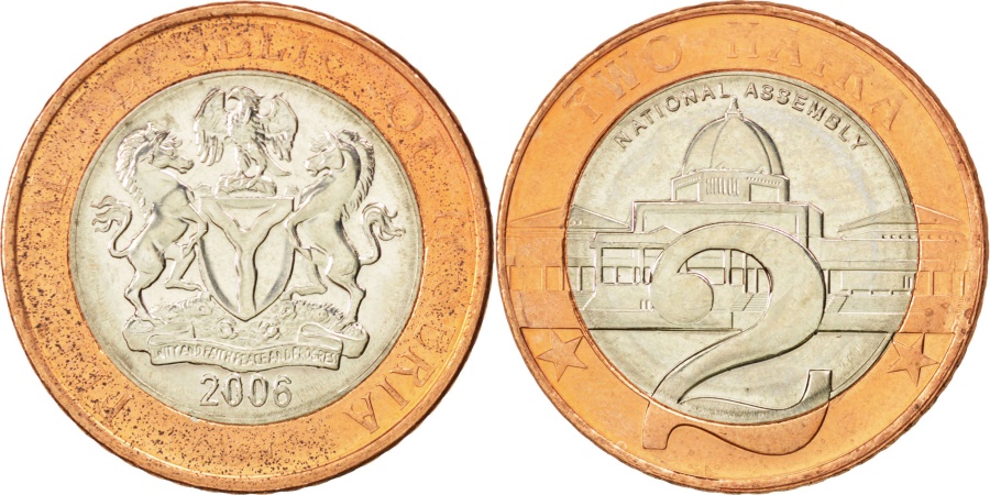 NIGERIA, 2 Naira, 2006, KM #19, , Bi-Metallic, 25.99, 7.53 | African Coins