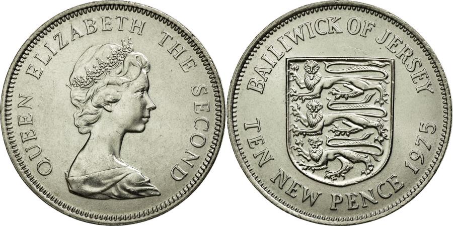Coin, Jersey, Elizabeth II, 10 New Pence, 1975, , Copper-nickel, KM:33