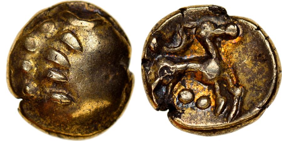 Coin, Remi, 1/4 de statère aux segments de cercle, cheval à droite,