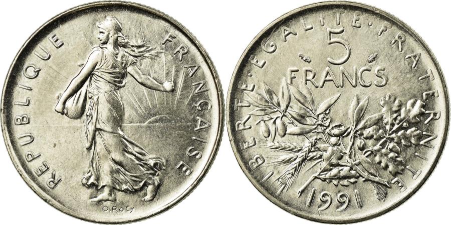 Coin, France, Semeuse, 5 Francs, 1991, Paris, , Nickel Clad | European Coins