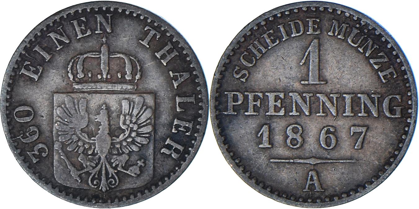Coin, German States, PRUSSIA, Wilhelm I, Pfennig, 1867, Berlin,