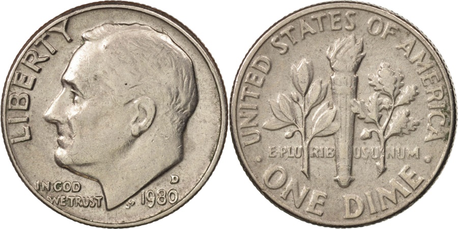 United States, Roosevelt Dime, 1980, Denver, , KM:195a | 10 Cents