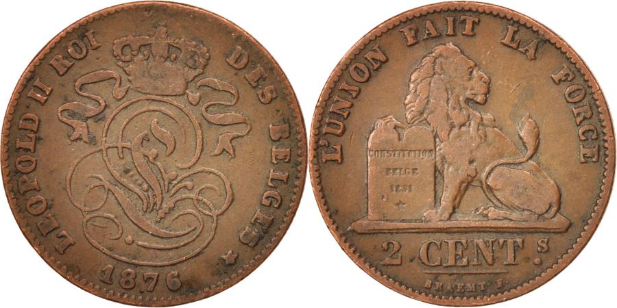 Belgium, Leopold II, 2 Centimes, 1876, , Copper, KM:35.1 | European Coins