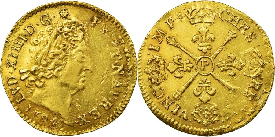Coin, France, Louis XIV, Louis d'or aux insignes, 1704, Dijon, KM 365.15