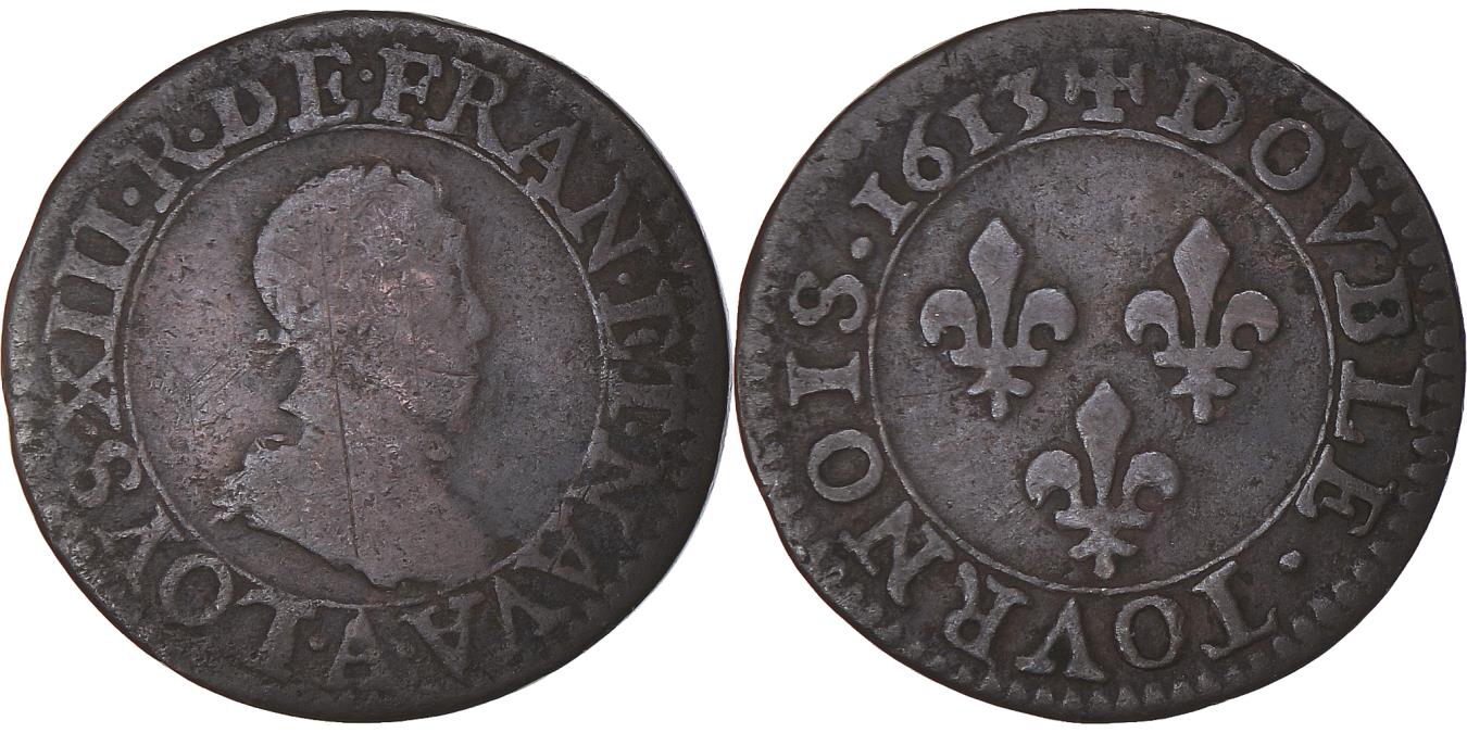 Coin, France, Louis XIII, Double Tournois, 1613, Paris, , Copper