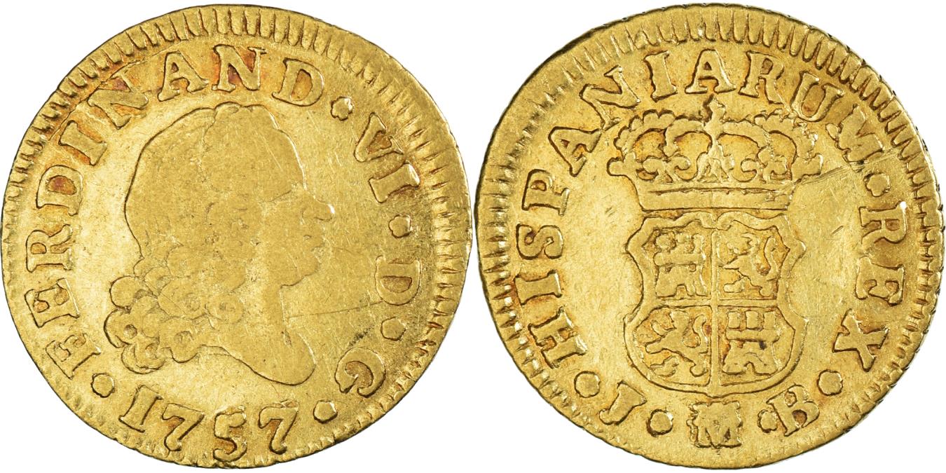 Coin, Spain, Ferdinand VI, 1/2 Escudo, 1757, Madrid, JB, , Gold, KM:378