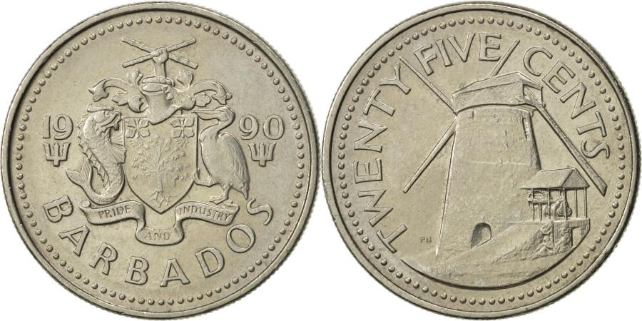 Barbados, 25 Cents, 1990, Franklin Mint, , Copper-nickel, KM:13