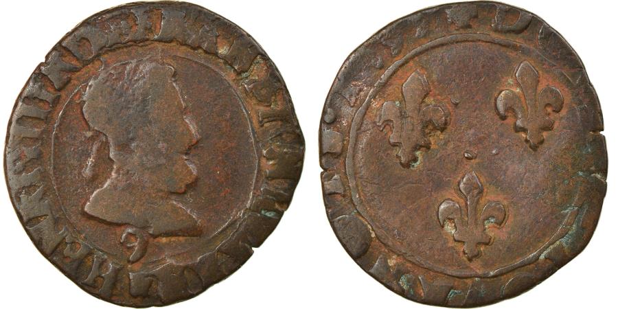 Coin, France, Henri IV, Double Tournois, 1593, Rennes, , Copper