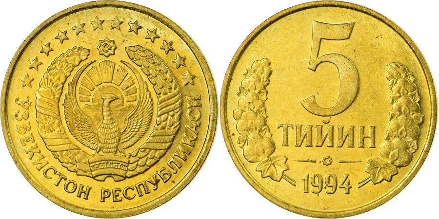 Coin, Uzbekistan, 5 Tiyin, 1994, , Brass plated steel, KM:3.1