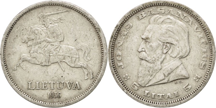 LITHUANIA, 5 Litai, 1936, KM #82, , Silver, 27, 8.95 | European Coins