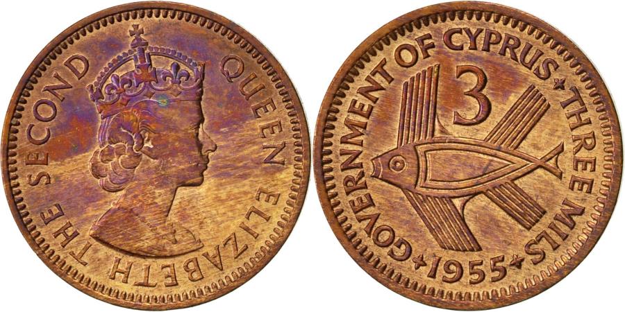 Cyprus, 3 Mils, 1955, , Bronze, KM:33 | European Coins