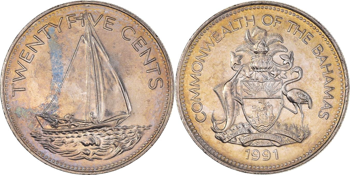 Coin, Bahamas, Elizabeth II, 25 Cents, 1991, , Copper-nickel, KM:63.2