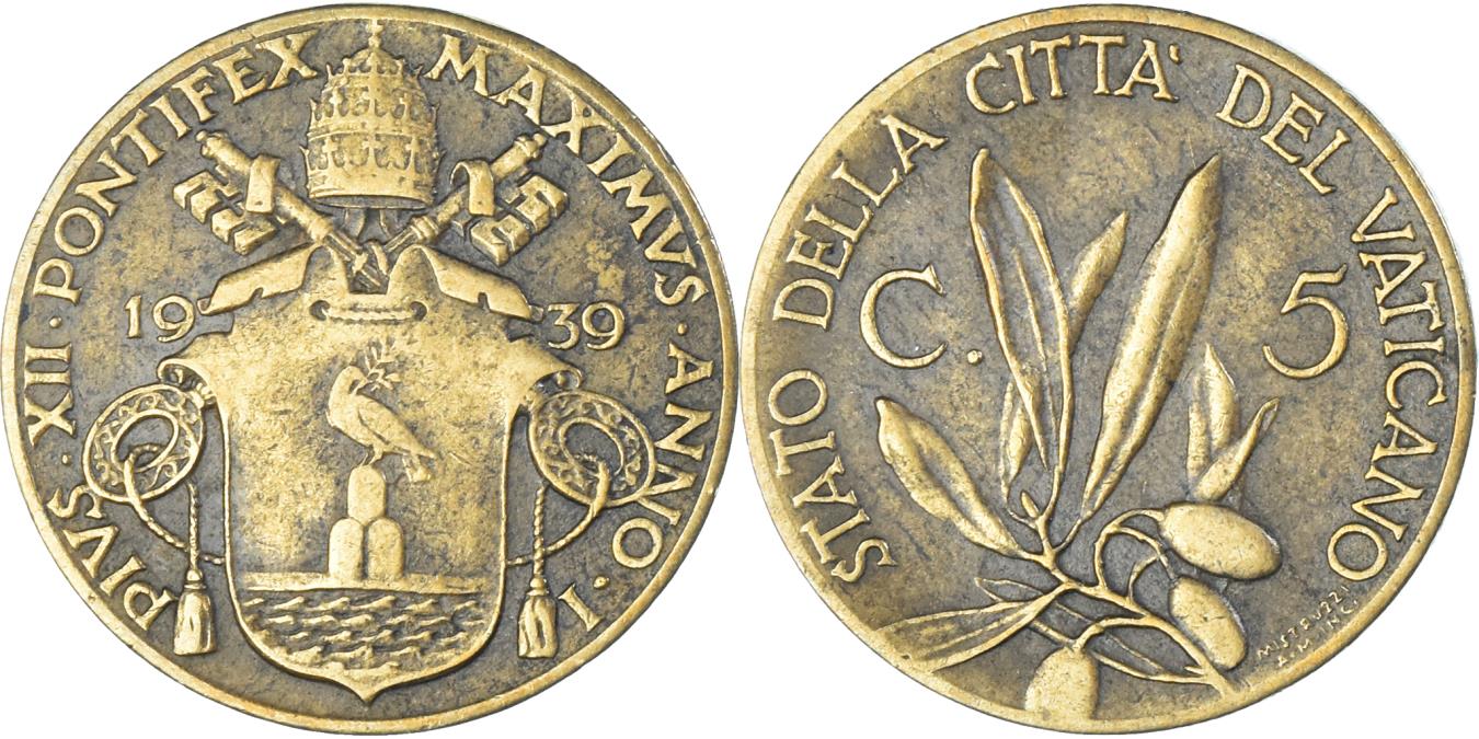 Coin, VATICAN CITY, 5 Centesimi, 1939, , Aluminum-Bronze, KM:22