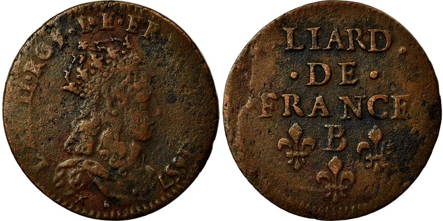 Coin, France, Louis XIV, Liard de France, 1657, Acquigny, , Copper