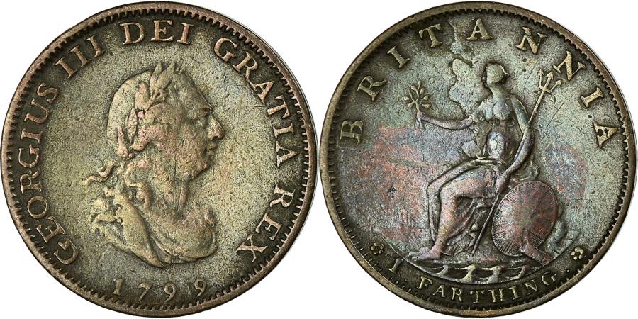 Coin, Great Britain, George III, Farthing, 1799, London, , Copper