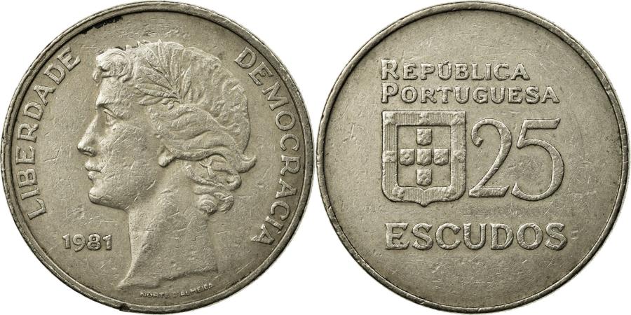 Coin, Portugal, 25 Escudos, 1981, , Copper-nickel, KM:607a | European Coins