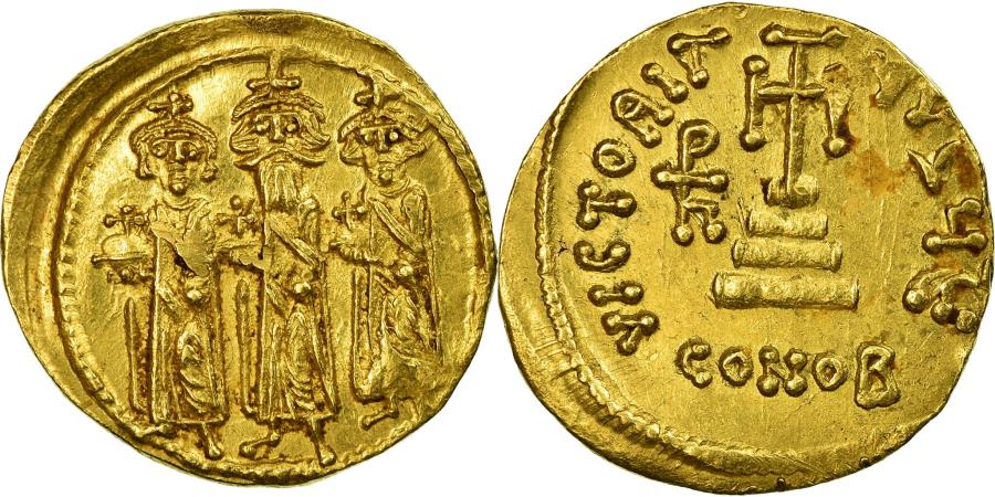 Coin, Heraclius, Constantine, Solidus, 637-638, Constantinople, , Gold