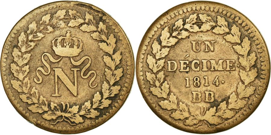 Coin, France, Napoléon I, Decime, 1814, Strasbourg, , Bronze, KM:700